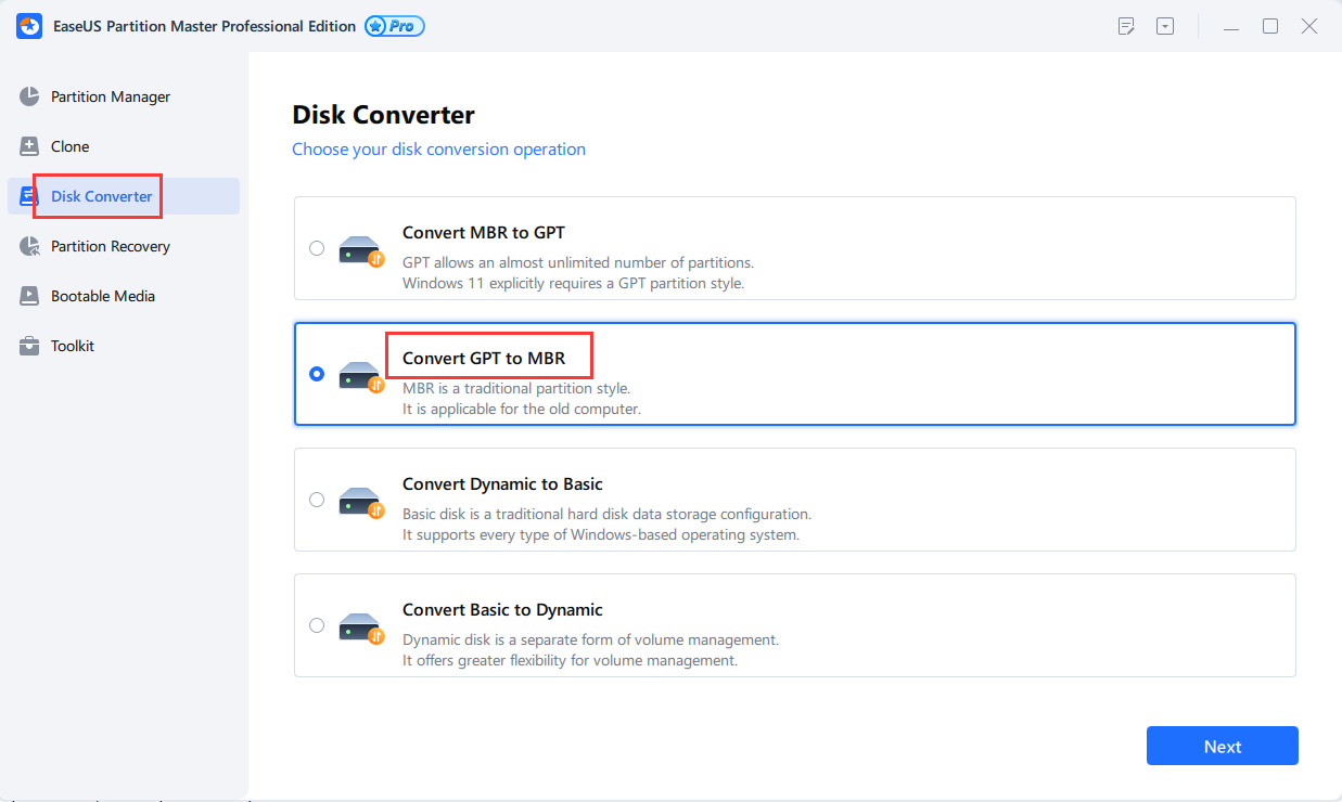 Interconvert MBR Disk and GPT Disk using EaseUS Partition Master