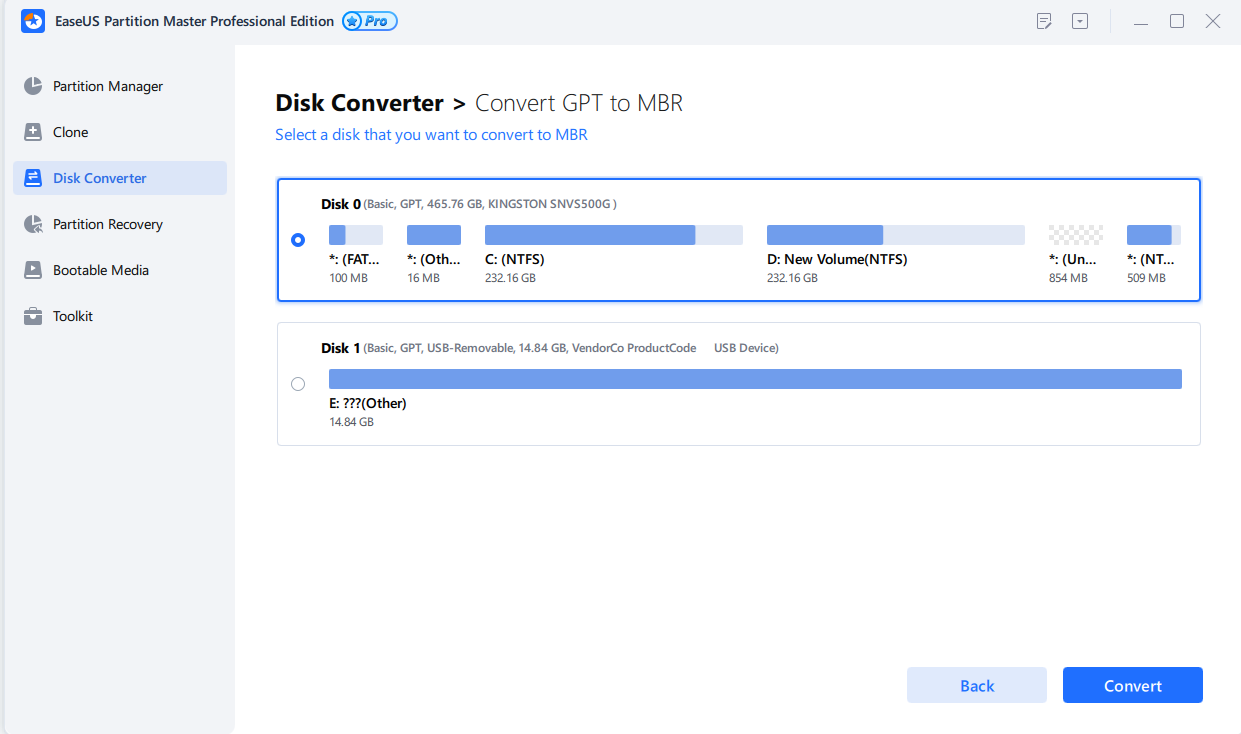 Interconvert MBR Disk and GPT Disk using EaseUS Partition Master