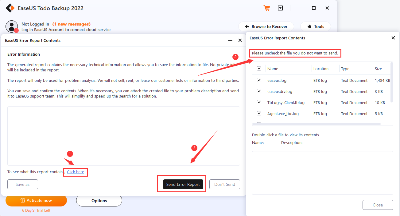 How to Create an Error Report on Todo Backup Personal Edition